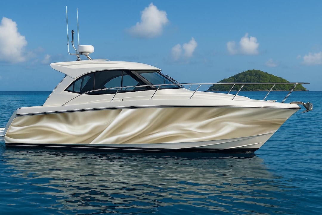 Pearl Satin Boat Vinyl Wrap – Champagne Wave Hull Side Decal, Luxury ...