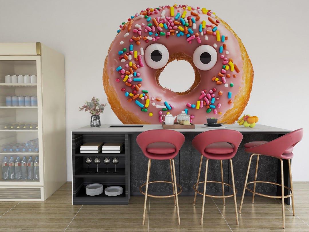 Pink Donut Wall Mural Cute Sprinkle Donut Cafe Bakery Wall Art Decor ...