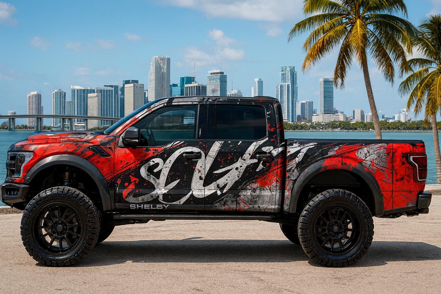 Red Black Abstract Splatter Truck Wrap – Aggressive Vinyl Decal Kit for ...