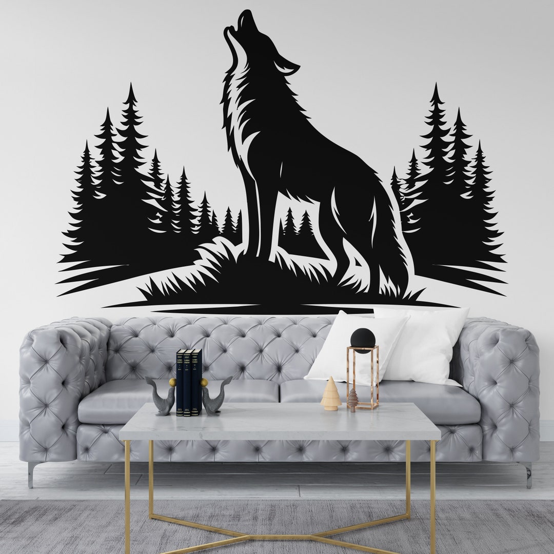 Wolf Wall Decal Animal Wall Decor Wolf Moon Wall Art Decal Wolf Lover ...