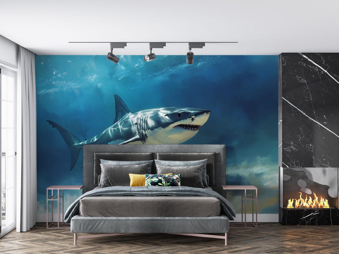 Shark Wall Mural for Bedroom – Ocean Underwater Theme – Great White ...