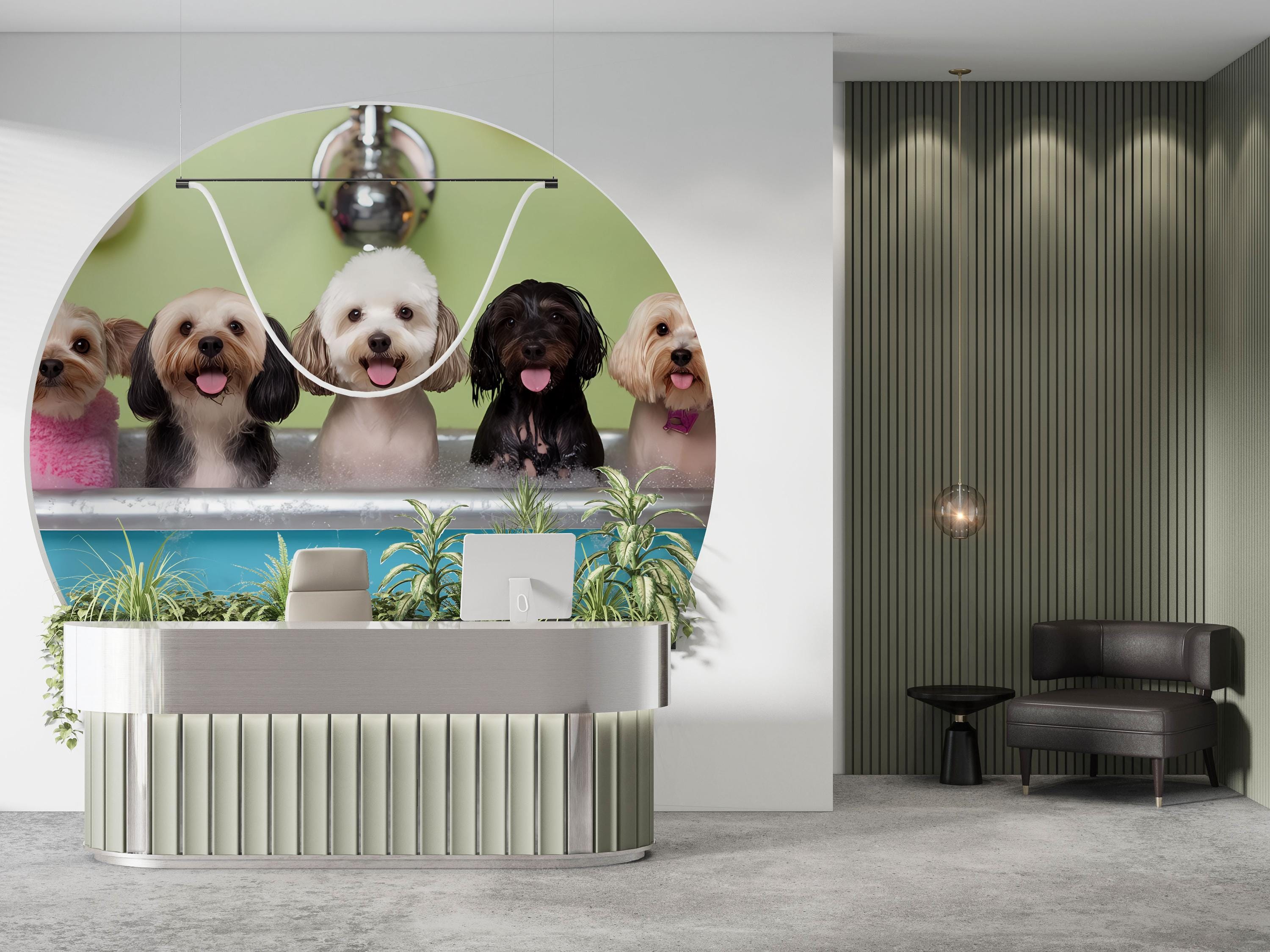 Dog Grooming Salon Wall Mural – Cute Bathing Dogs Wallpaper, Pet Spa ...