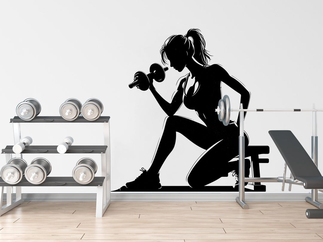 Girl Gym Wall Decal Power Fitness Women Squat Decor Workout Art Vinyl ...
