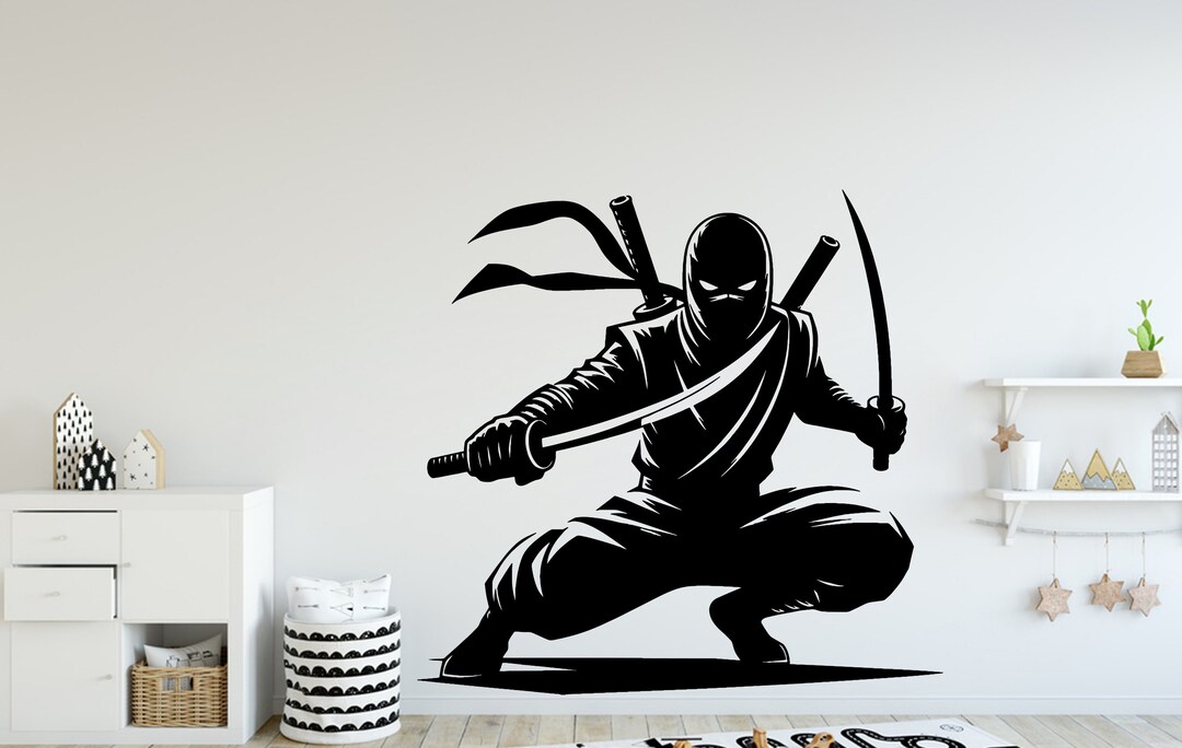 Ninja Wall Decal Ninja Art Wall Decal Sports Vinyl Ninja Gifts Kicks ...