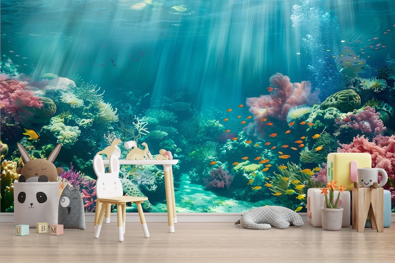 Underwater Coral Reef Wall Mural – Ocean Sea Life Wallpaper, Kids Room ...