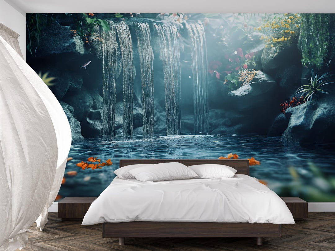 Waterfall Wall Mural | Nature-inspired Bedroom Decor | Tranquil ...