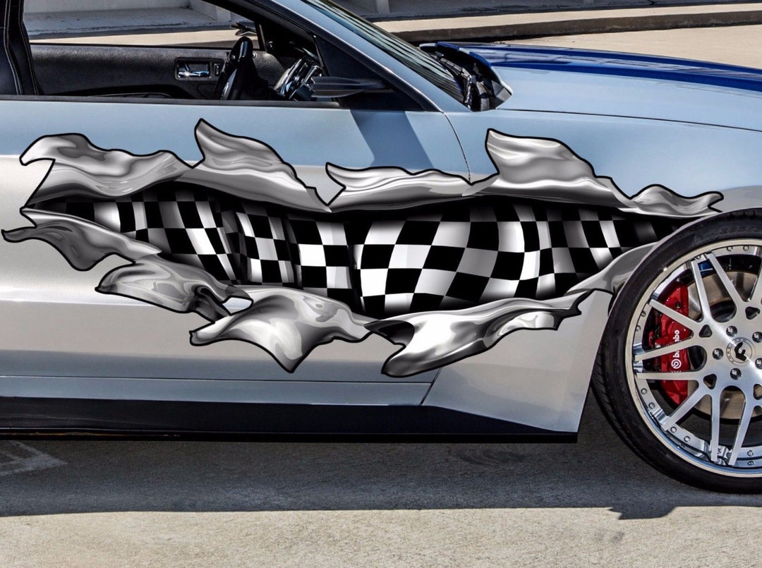 Checkered Flag Full Color Car Vinyl Design, Racing Car Decal, Car Vinyl ...