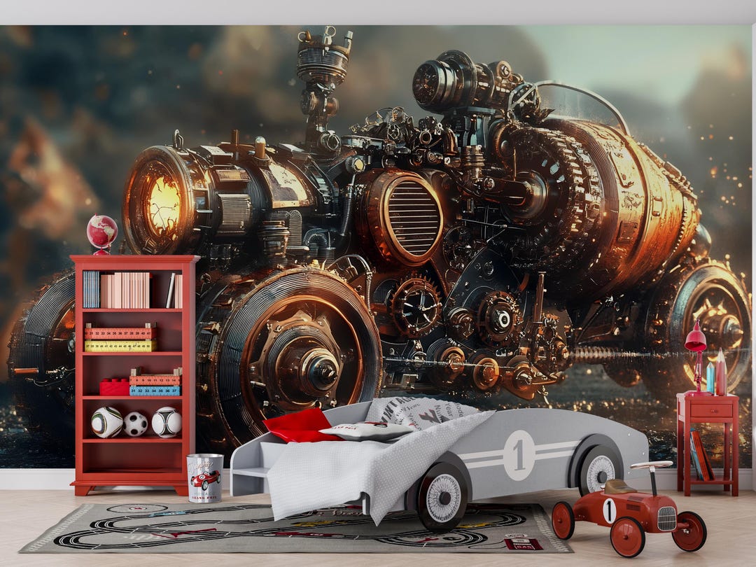 Steampunk Engine Wall Mural – Industrial Futuristic Art Print | Sci-fi ...