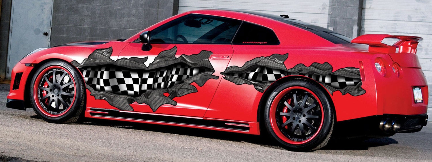 Checkered Flag Full Color Car Vinyl Design Racing Car Decal - Etsy