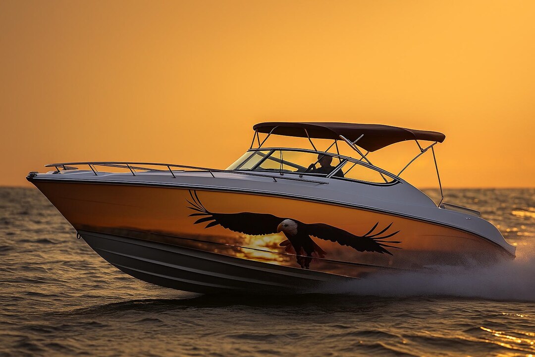 Patriotic Bald Eagle Boat Wrap – Sunset Ocean Vinyl Decal for Fishing ...