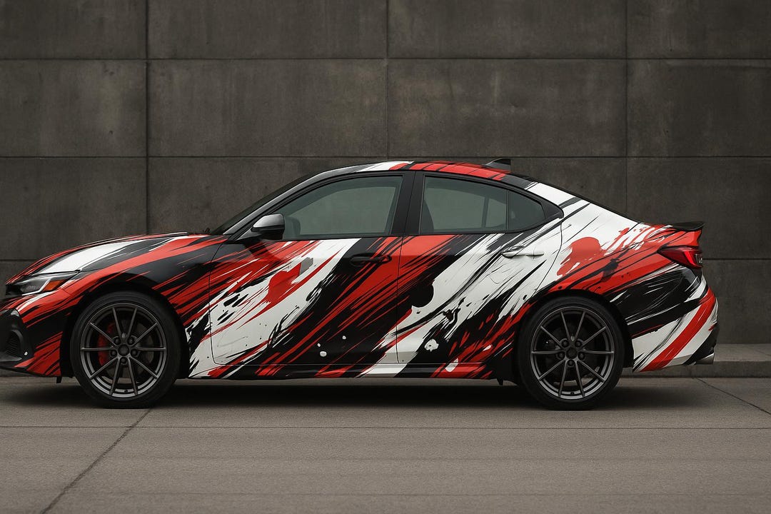 Red Black Abstract Car Wrap | Aggressive Brushstroke Vinyl Decal | Full ...