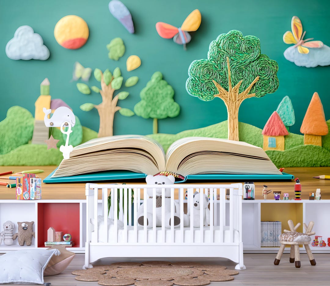 Whimsical Storybook Nursery Wall Art, 3D Felt Forest Mural, Kids Room ...