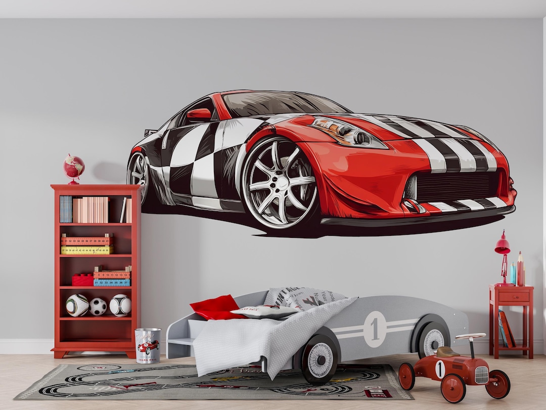 Red Racing Car Wall Mural Modern Kids Room Decor 288mv - Etsy