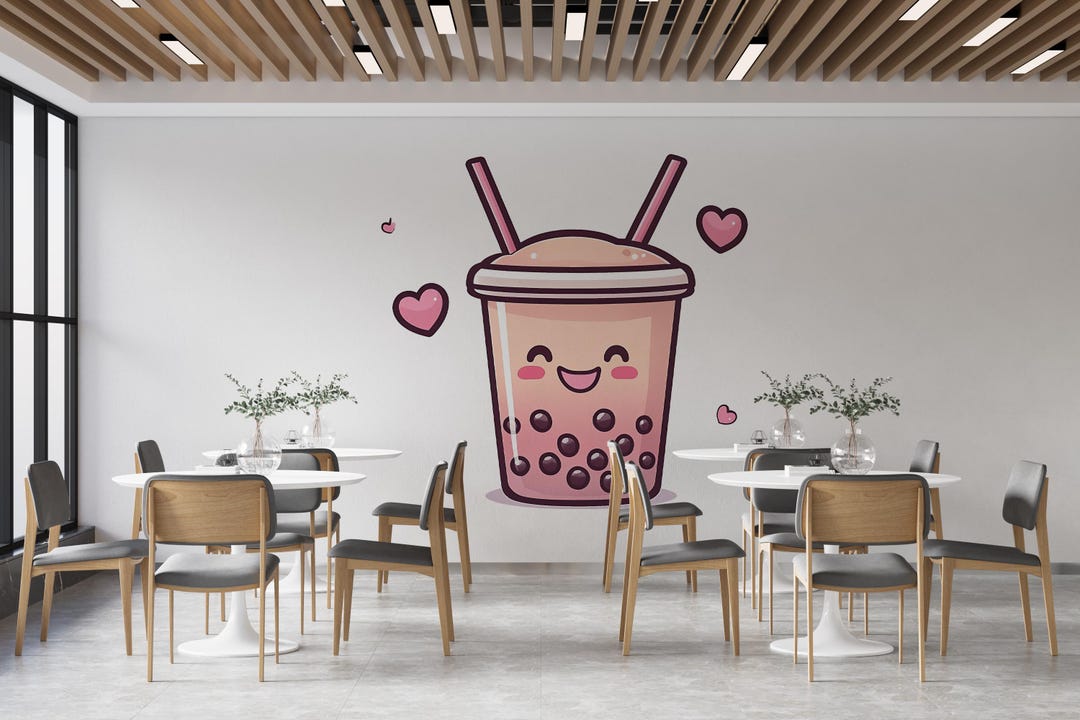 Cute Bubble Tea Wall Mural Kawaii Boba Tea Cafe Wall Art Decor 390mv - Etsy