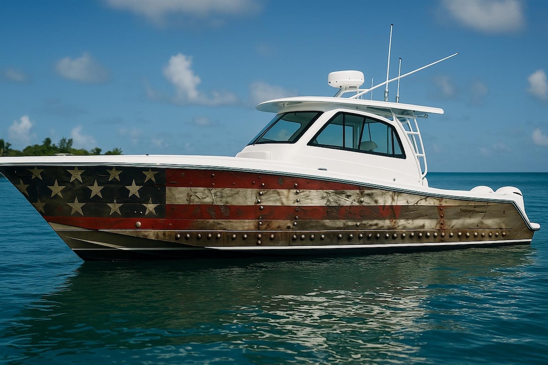 Rustic American Flag Boat Vinyl Wrap – Patriotic Wood Plank Hull Side ...