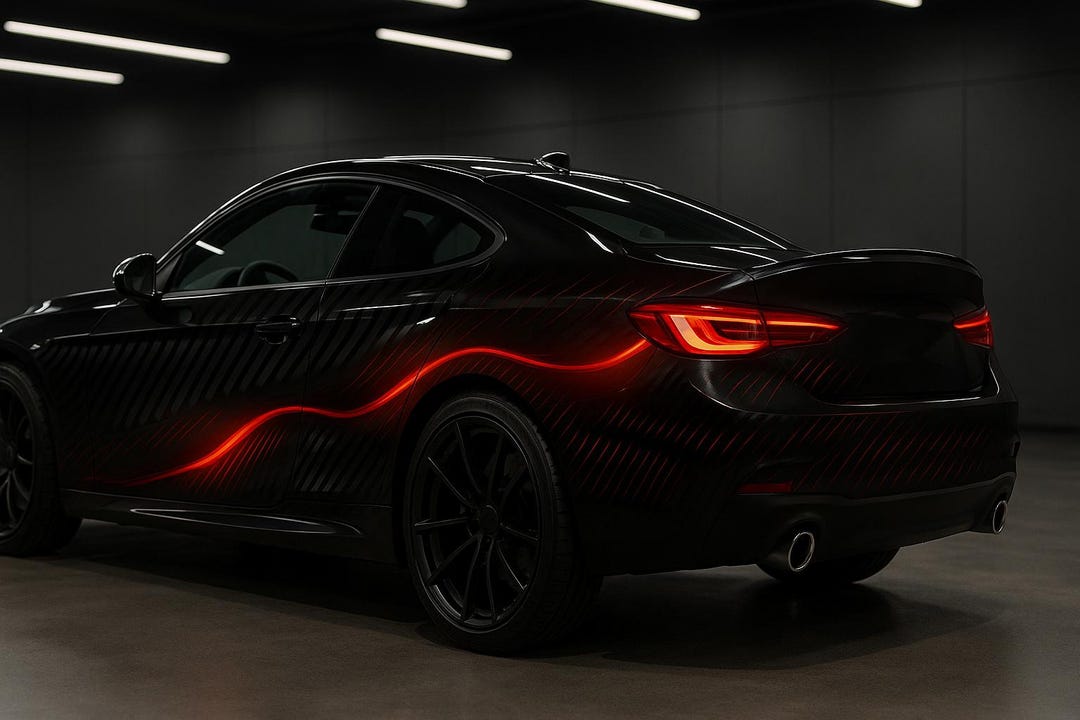 Red Neon Streak Car Wrap • Abstract Racing Lines Vinyl Decal • Full ...