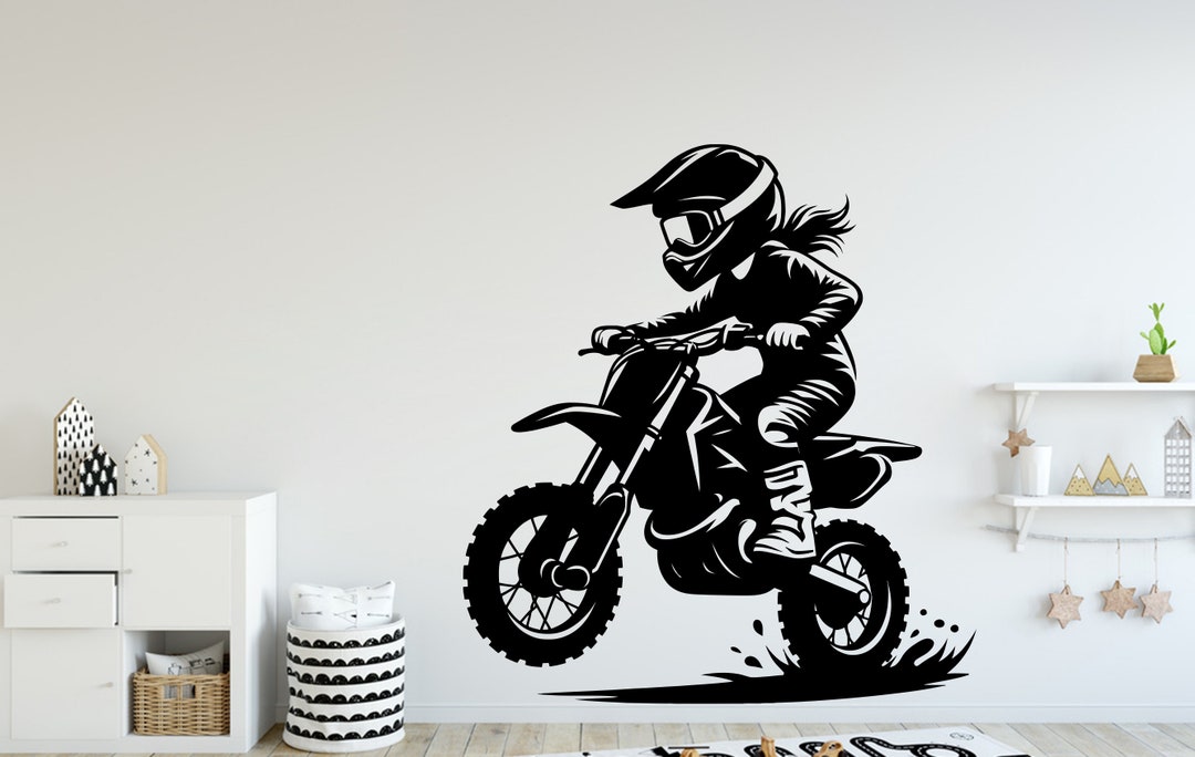 Little Girl Motocross Wall Decal, Bike Wall Sticker, Motocross Wall Art ...