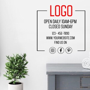 Hours Decal, Office Hours Decal, Hours of Operation Decal, Business ...
