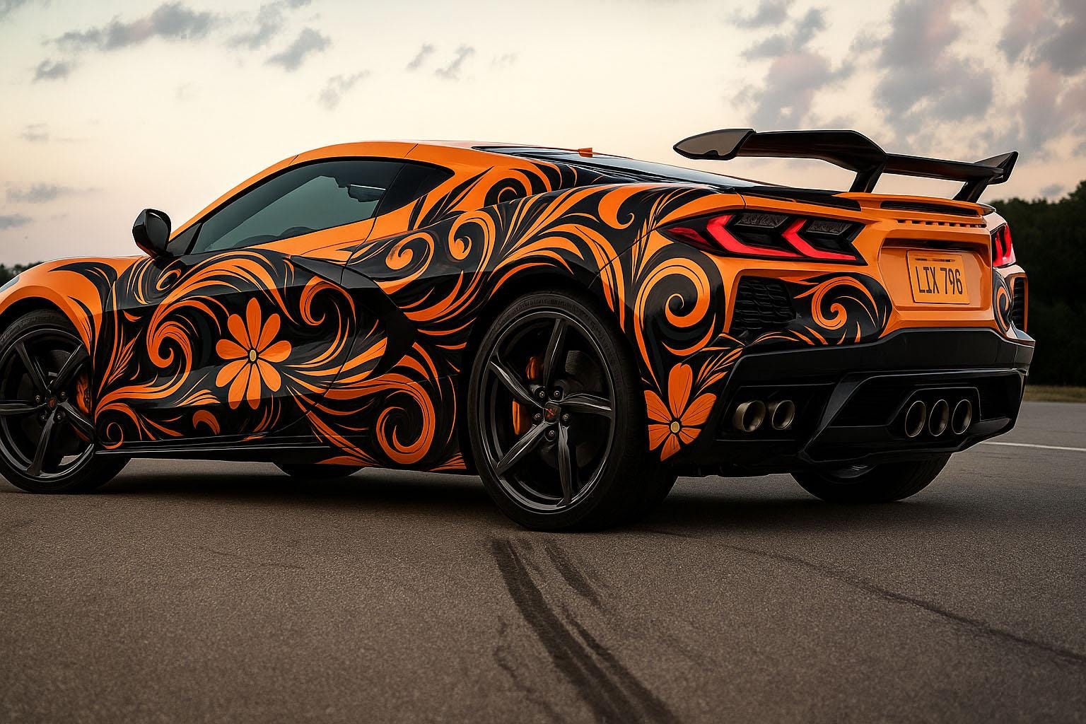 Orange Floral Swirl Car Wrap – Custom Car Vinyl Decal for Off-road ...