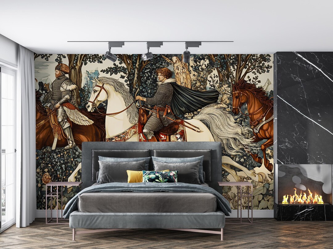 Medieval Knight Wall Mural | Tapestry-style Art Wallpaper | Historical ...