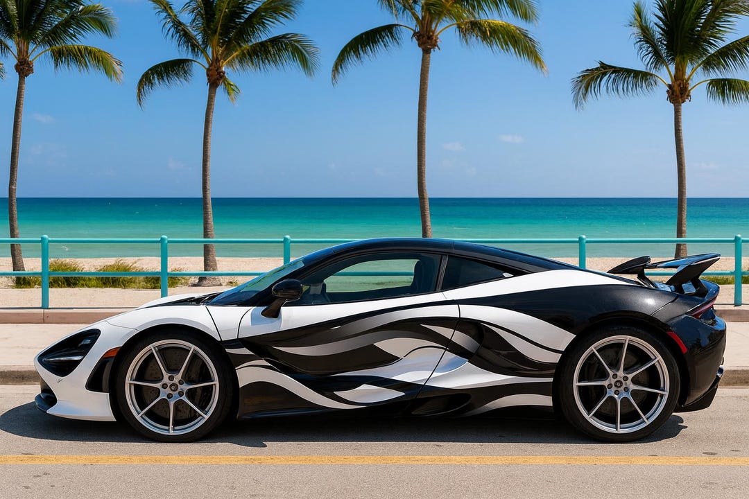 Black White Wave Car Wrap | Luxury Sports Car Vinyl | Abstract Flow ...