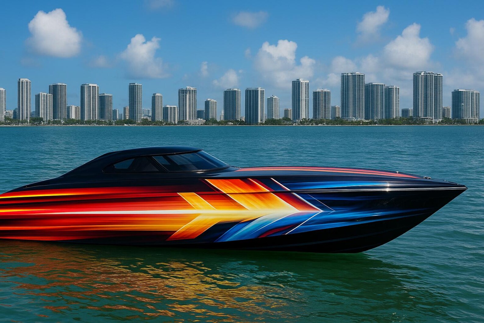 Sunburst Speed Boat Vinyl Decal Wrap – Red & Blue Racing Hull Graphic ...