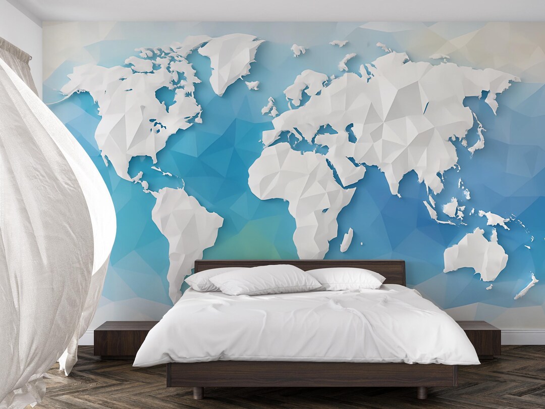 3D Polygon World Map Wall Mural – Modern Geometric World Map Wallpaper ...