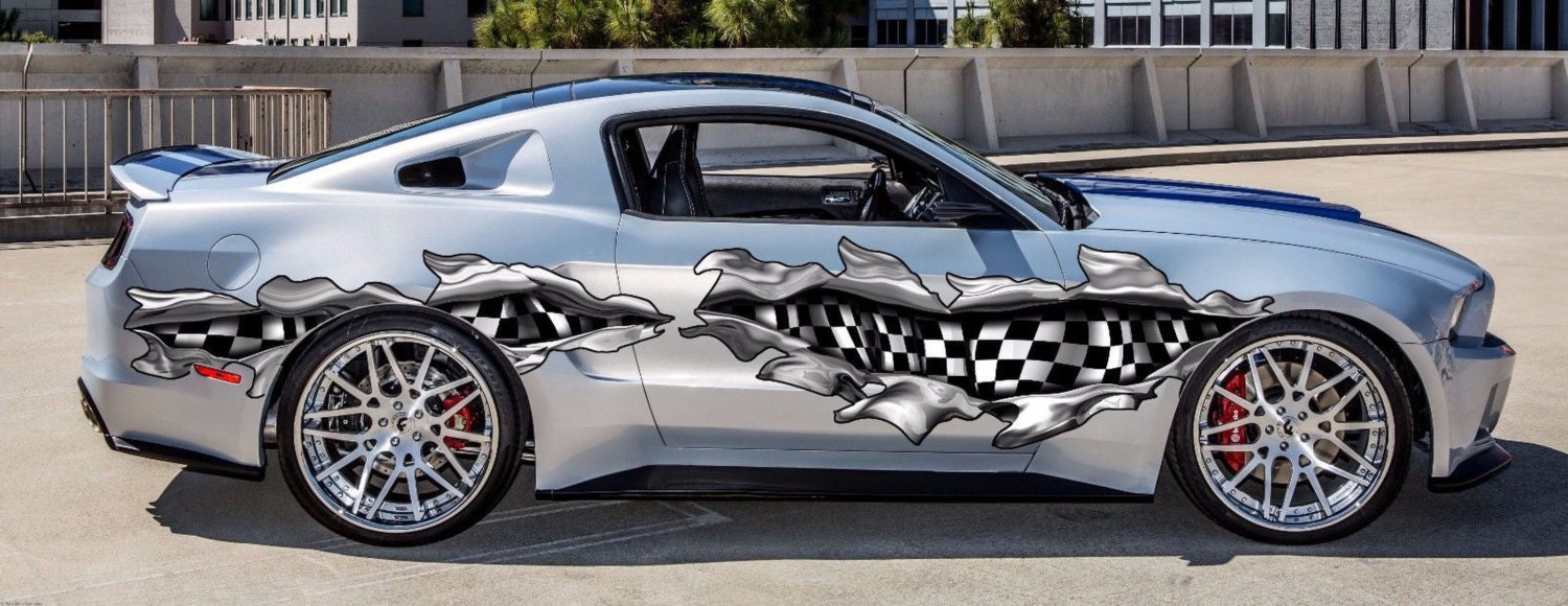 Checkered Flag Full Color Car Vinyl Design, Racing Car Decal, Car Vinyl ...