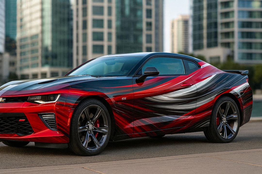 Red & Silver Motion-streak Muscle Car Wrap – High-impact Vinyl Decal ...