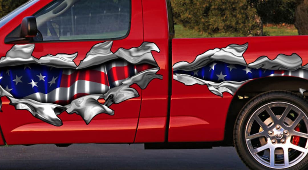 US Flag Full Color Car Vinyl Design, Ripped Metal Car Decal, Car Vinyl ...
