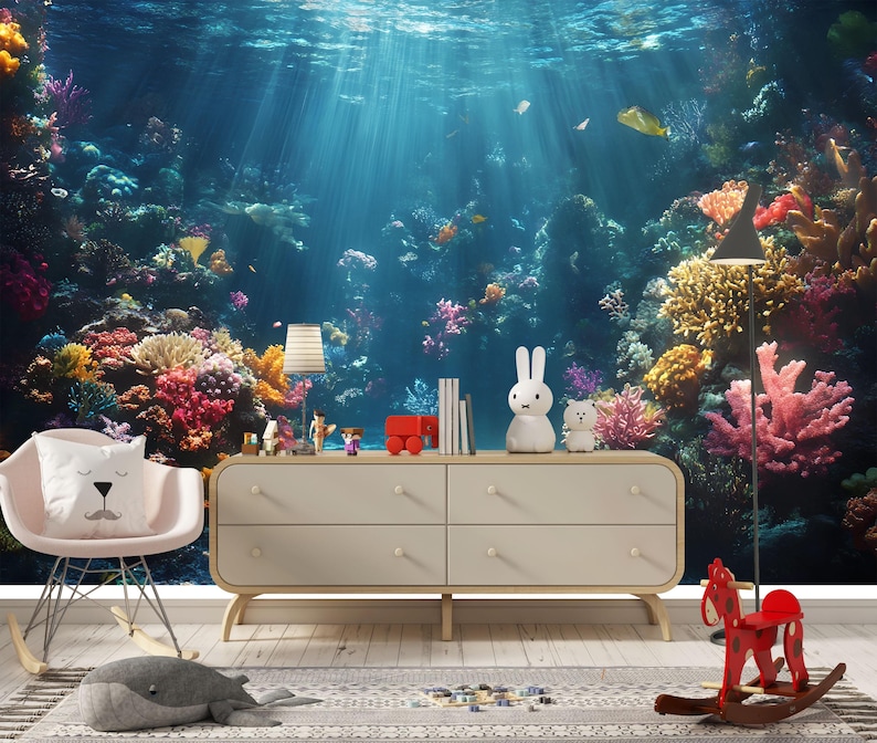 Underwater Coral Reef Wall Mural – Ocean Scene Wallpaper for Home ...