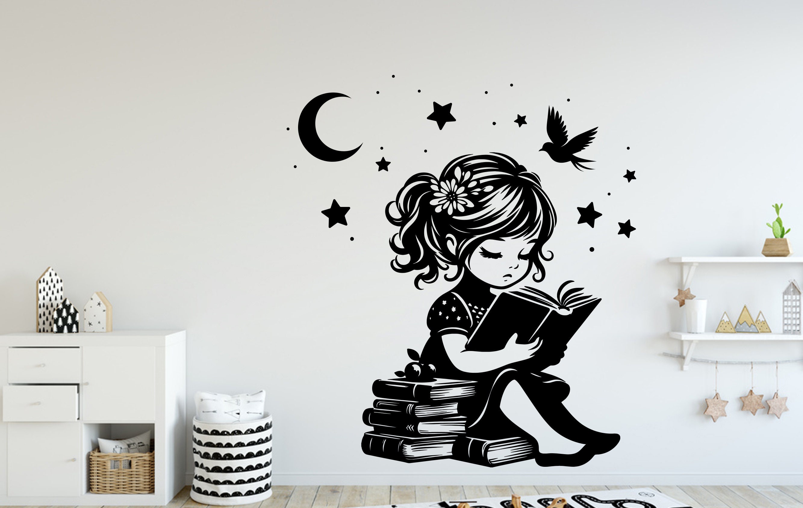 A Little Girl Reading Book Wall Decal Library Wall Decor Reading Wall ...