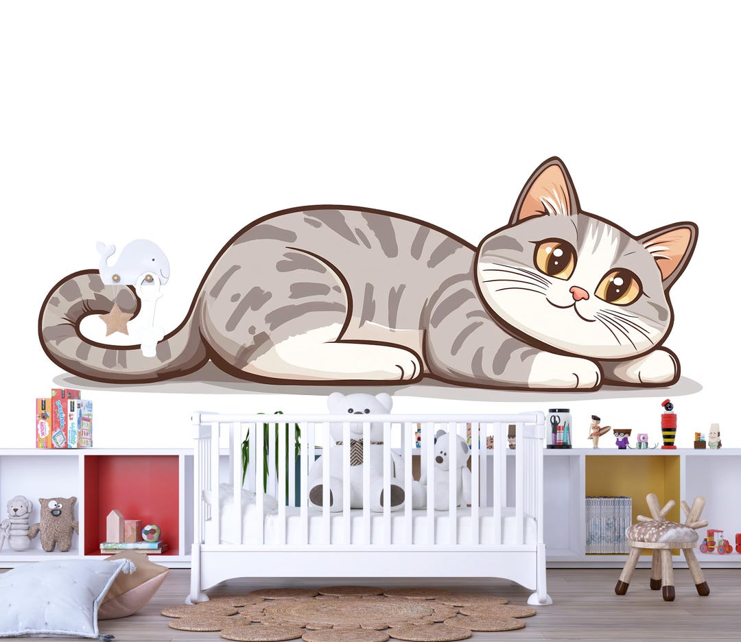 Cute Cat Wall Decal Nursery Cat Wall Art Baby Room Decor Cartoon Cat ...