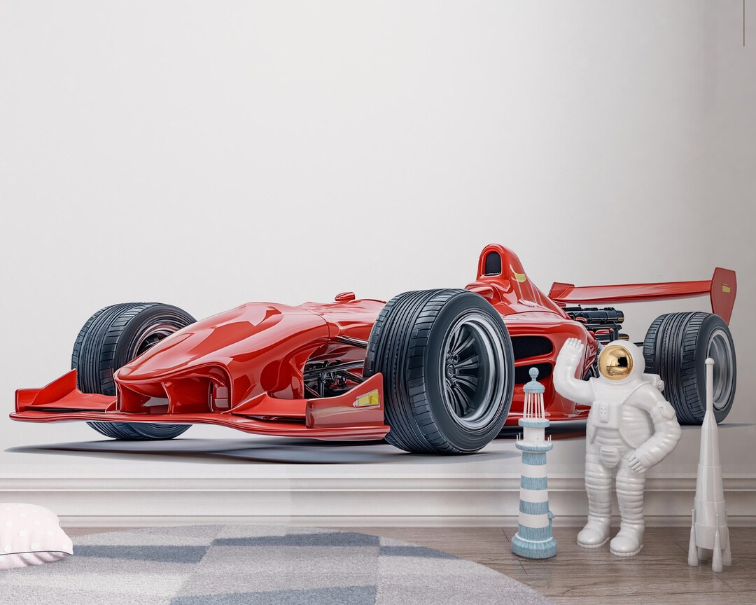Red Race Car Wall Mural for Kids Room Racing Car Wallpaper Nursery ...