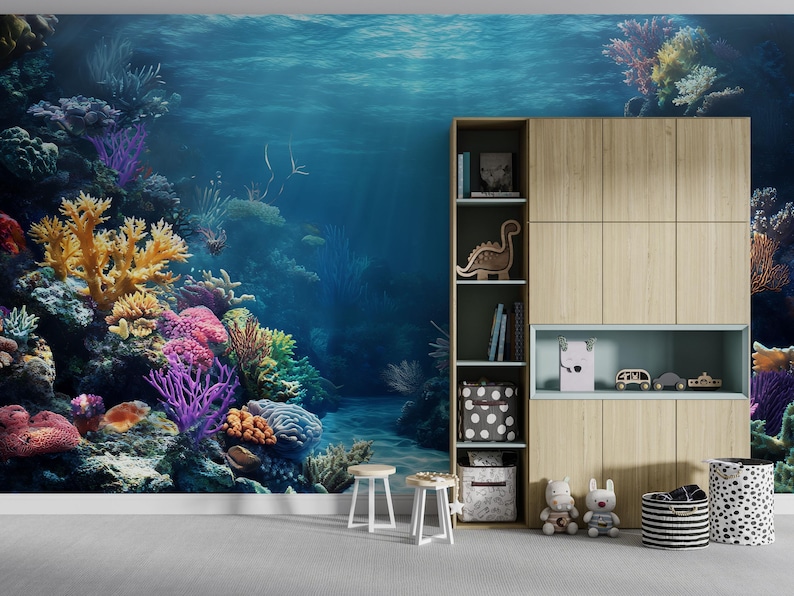 Colorful Coral Reef Wall Mural – Underwater Ocean Scene for Home & Kids ...