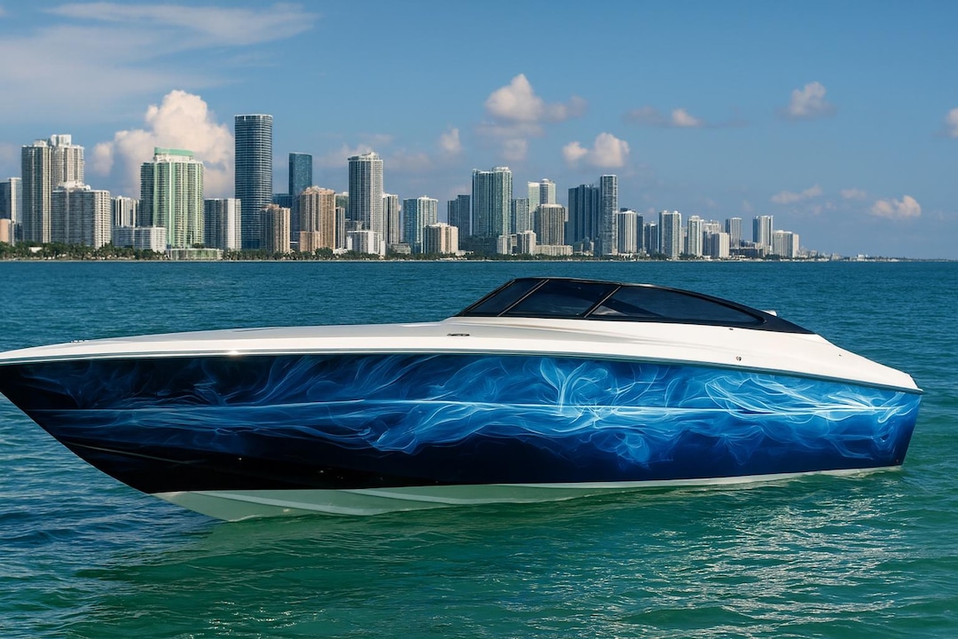 Electric Blue Drift Boat Vinyl Decal Wrap – Smoke Wave Hull Graphic for ...