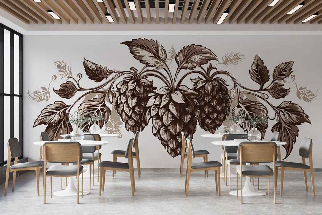 Vintage Hop Wall Mural Brewery Botanical Restaurant Decor 400mv - Etsy