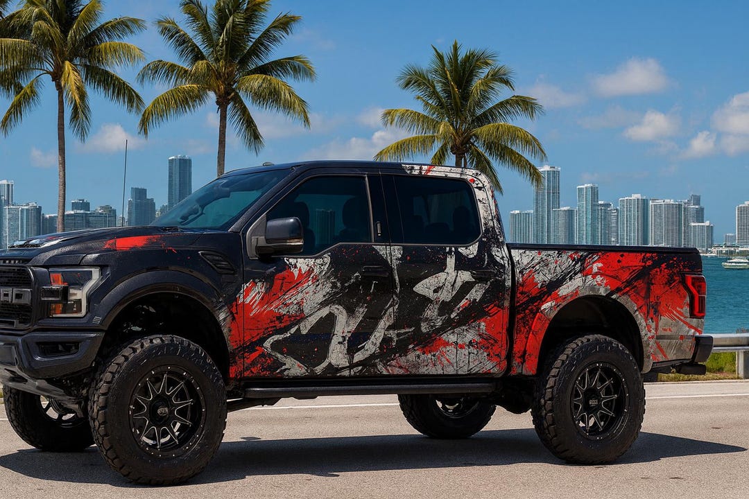 Red Black Abstract Splatter Truck Wrap – Aggressive Vinyl Decal Kit for ...