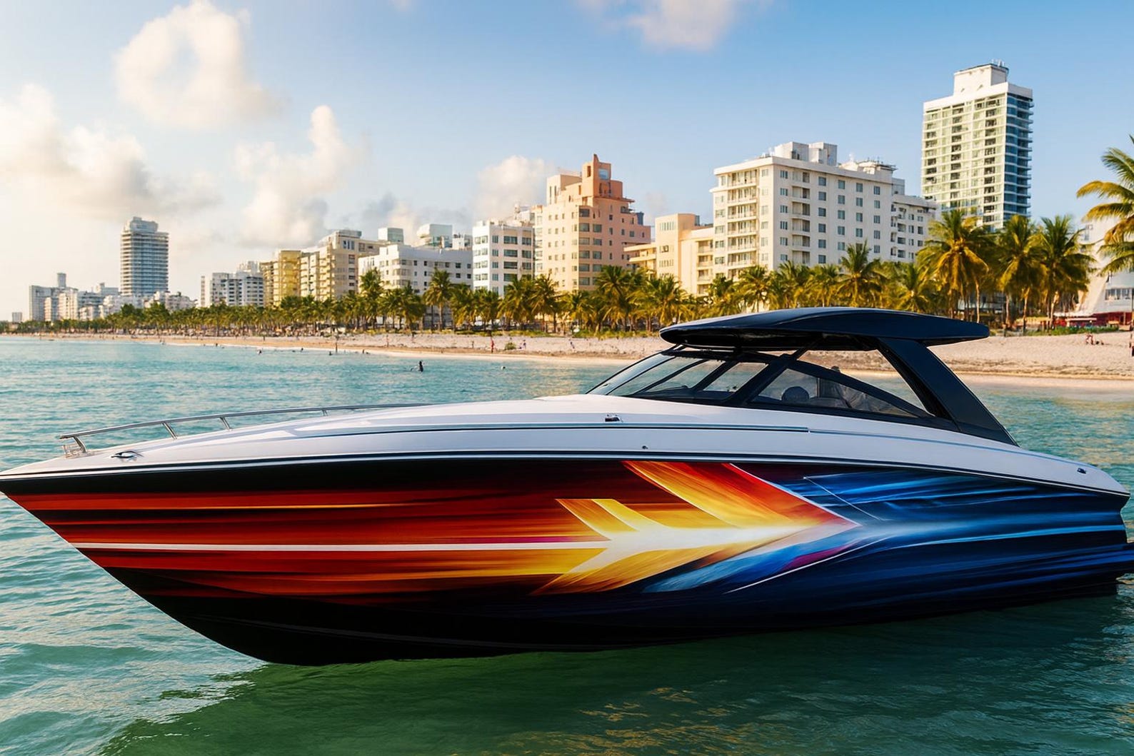 Sunburst Speed Boat Vinyl Decal Wrap – Red & Blue Racing Hull Graphic ...