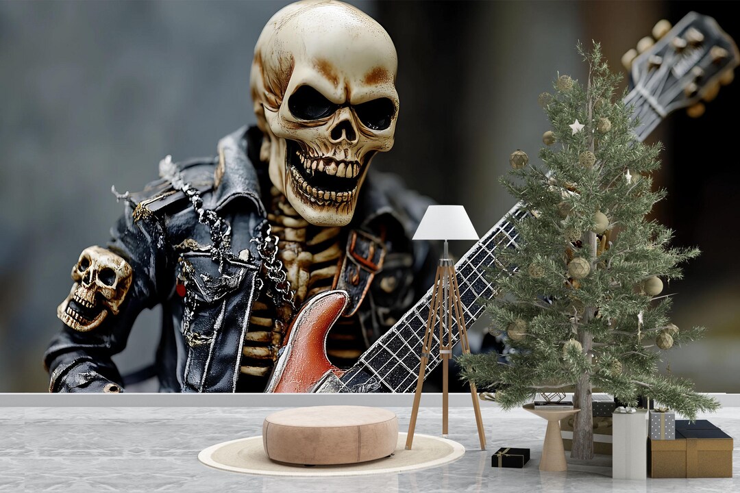 Skeleton Rock Guitarist Wall Mural – Heavy Metal Skull Art Poster ...