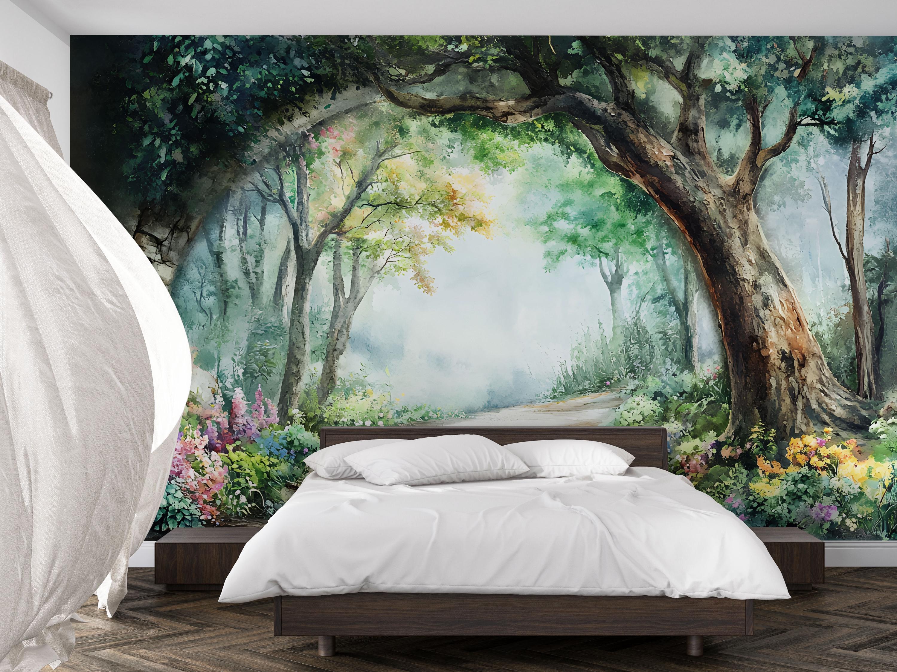 Nature Forest Path Wall Mural – Large Scenic Landscape Wallpaper for ...