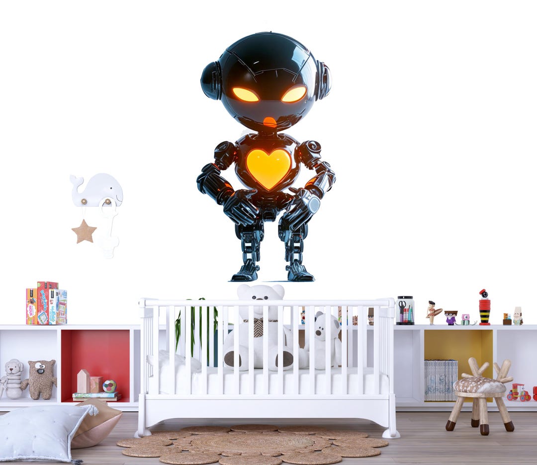 Cute Robot Wall Art, Robot Nursery Decor, Kids Robot Room Art, Heart ...