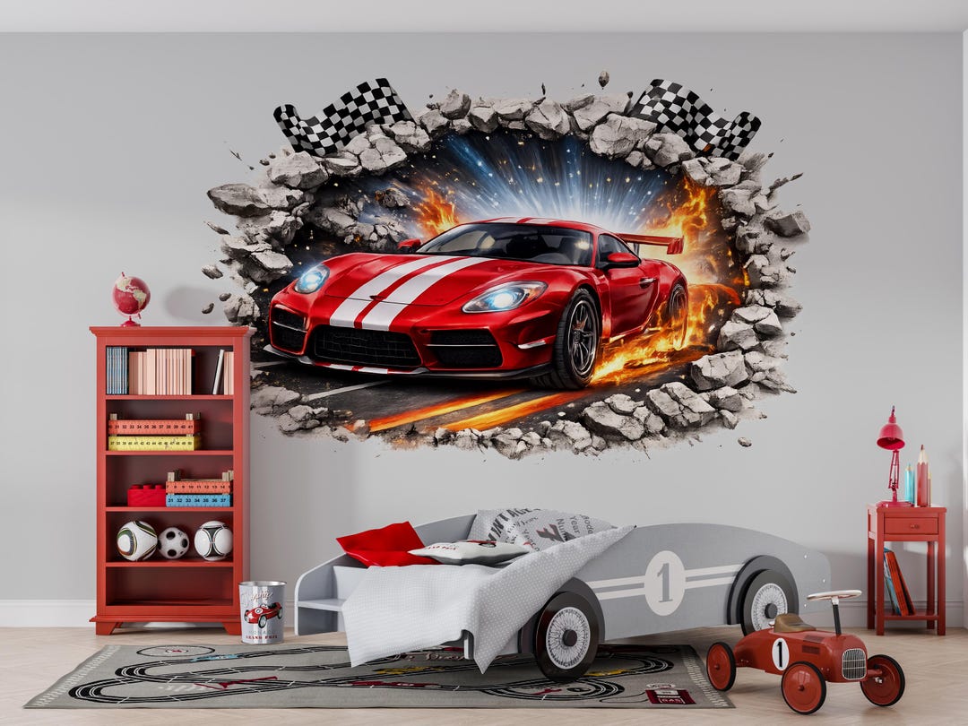 3D Supercar Wall Mural Kids Room Race Car Racing Decor 276mv - Etsy