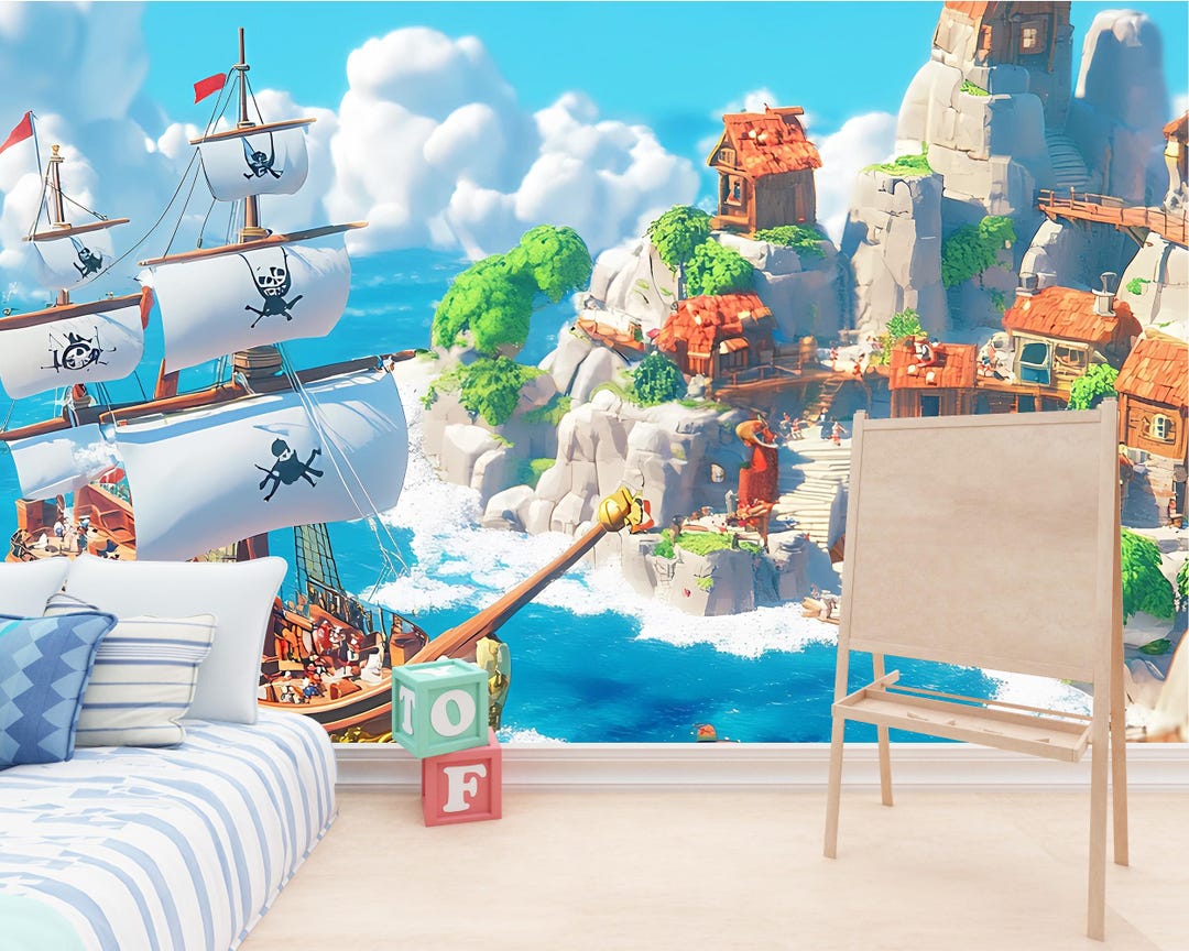 Pirate Ship Adventure Wall Mural | Kids Room Ocean Wallpaper | Nautical ...