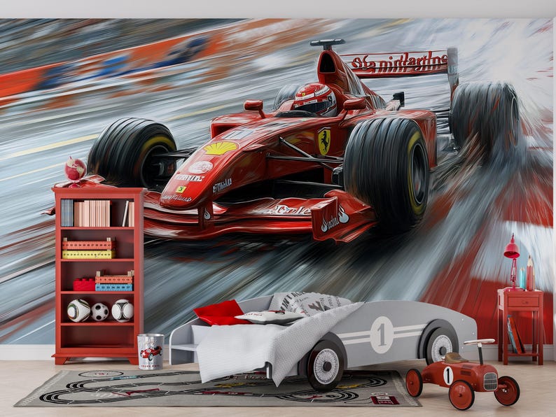 Ferrari Formula 1 Wall Mural – Red Racing Car Wallpaper for Boys ...