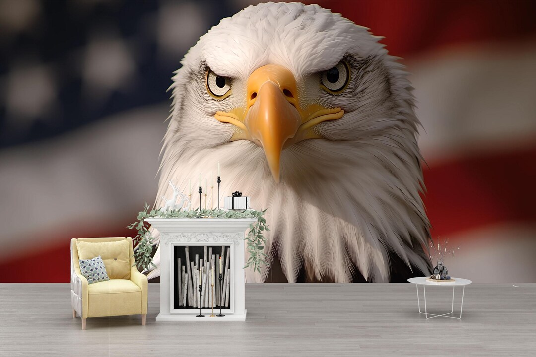 Patriotic Office Wall Mural | Bald Eagle With USA Flag | Modern ...