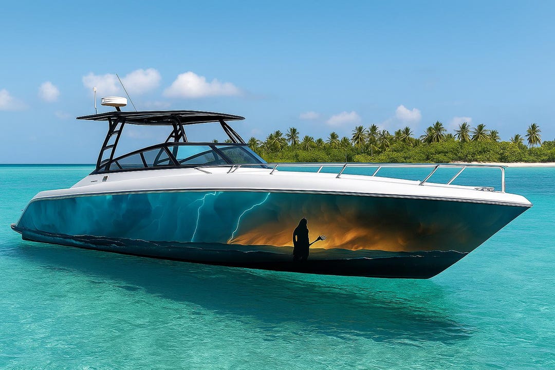 Storm Mermaid Boat Vinyl Wrap – Lightning Ocean Goddess Hull Side Decal ...