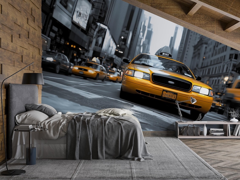 NYC Yellow Taxi Wall Mural – New York City Street Wallpaper Vn903 - Etsy