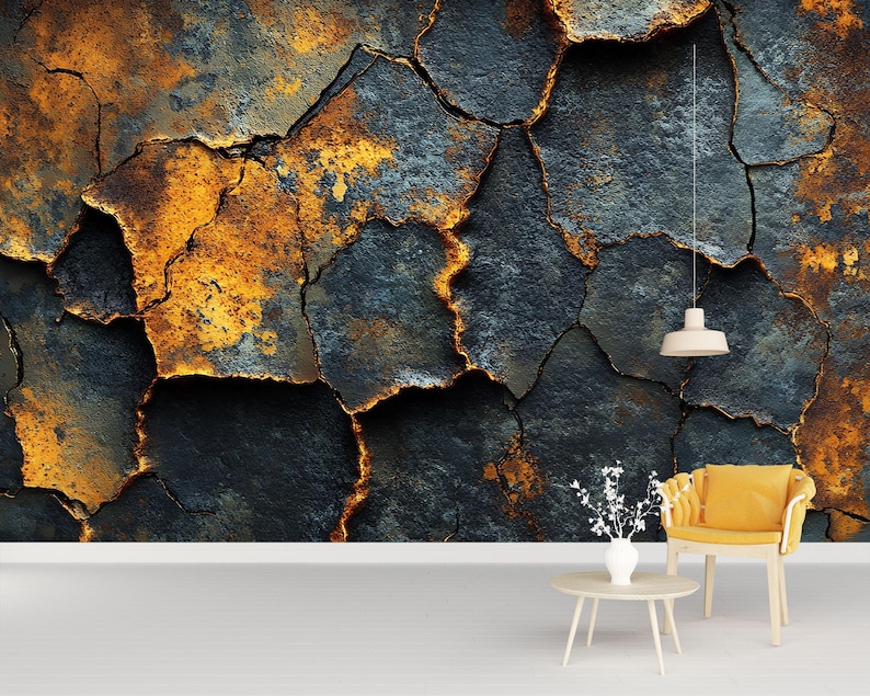 Industrial Rust Texture Wall Mural – Cracked Metal Effect Wallpaper ...