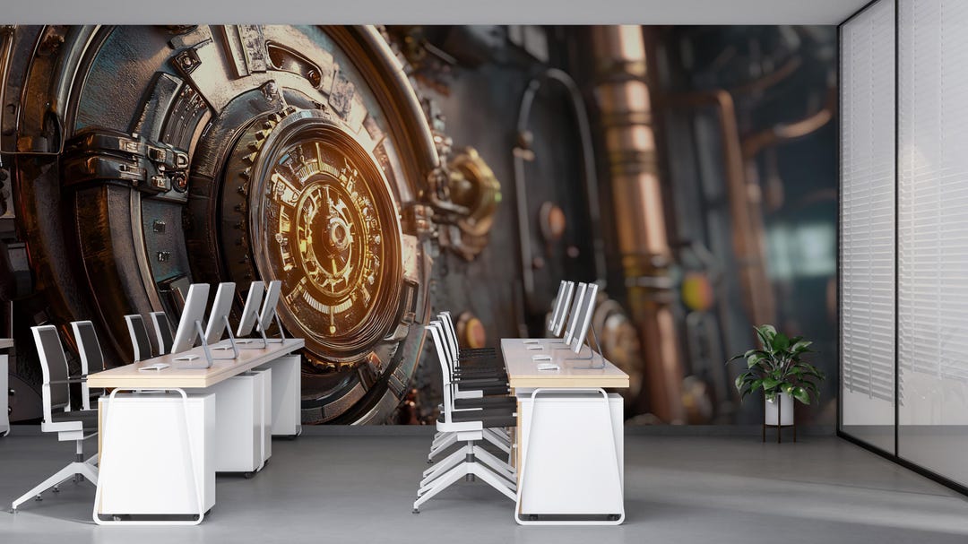 Steampunk Vault Wall Mural – Industrial Office Decor, Futuristic ...